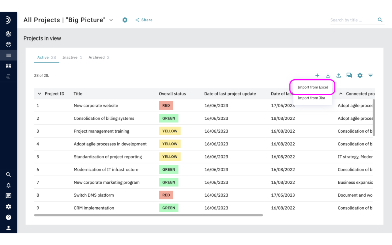 How to add a project by importing data from Excel? - Projects Radar