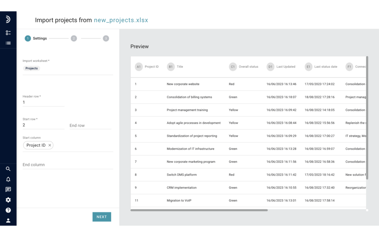 How to add a project by importing data from Excel? - Projects Radar