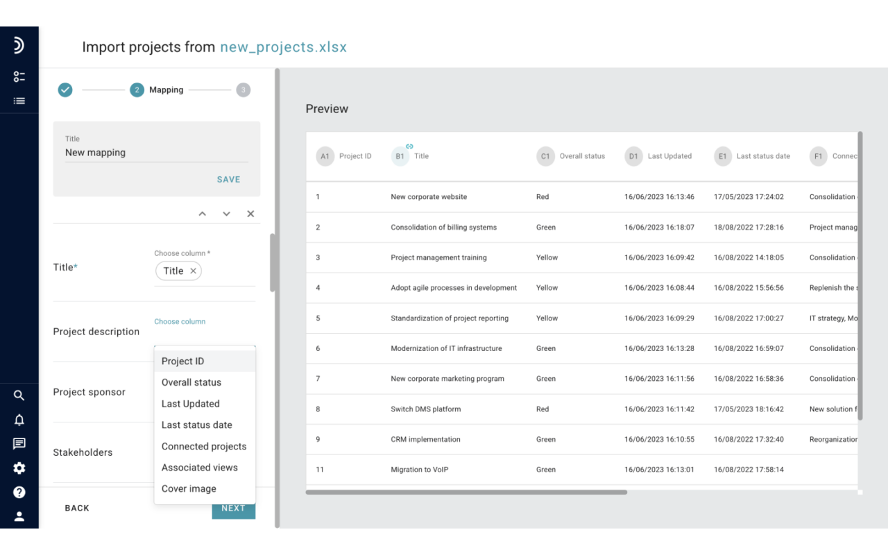How to add a project by importing data from Excel? - Projects Radar