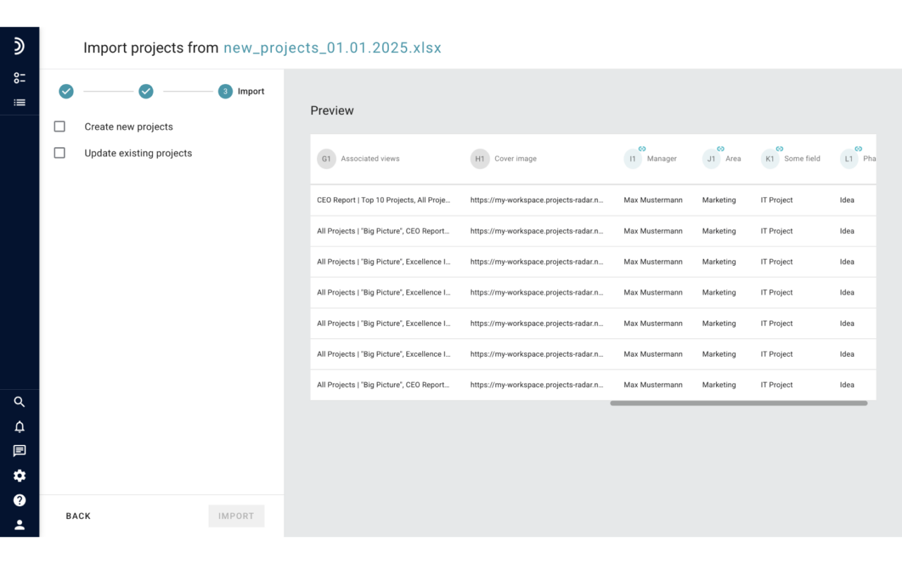 How to add a project by importing data from Excel? - Projects Radar